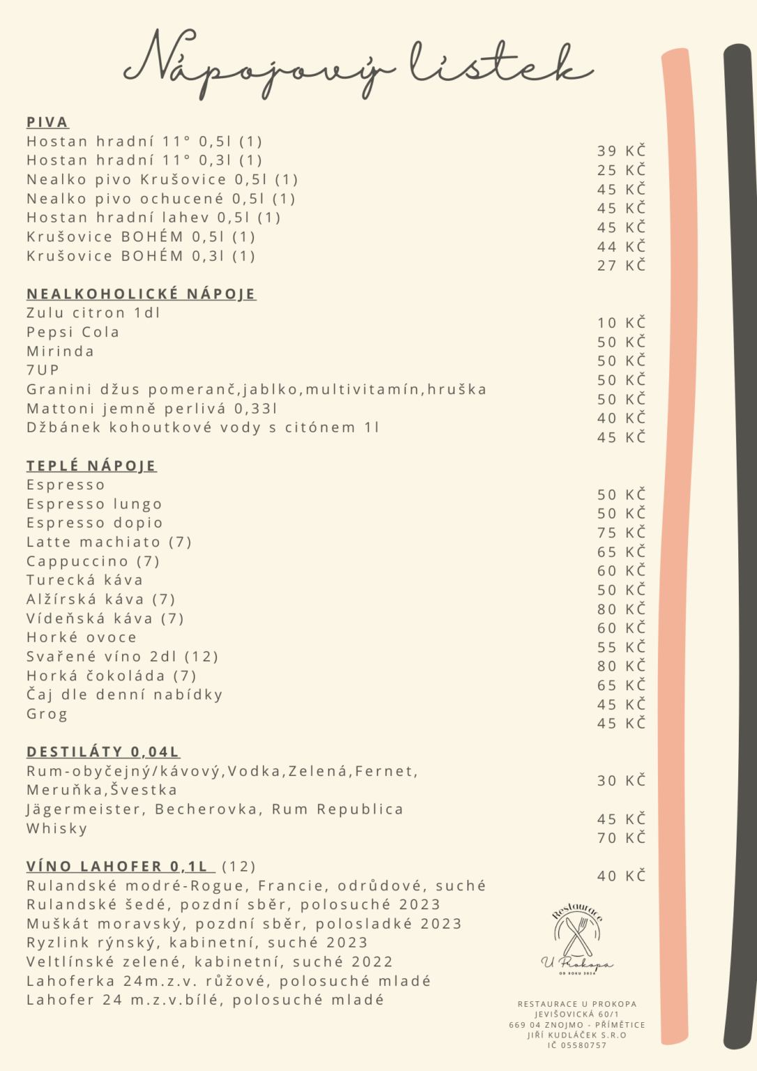 Stálá nabídka – Restaurace u Prokopa